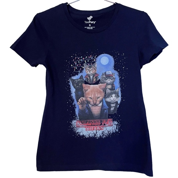 teefury | Tops | Teefury Strangefur Things Cat Character Graphic Navy ...